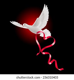 Raster Version White Dove Red Ribbon Stock Illustration 231289726