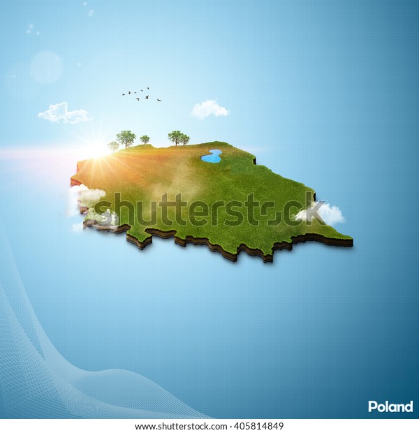 Realistic 3d Map Poland: ilustracja stockowa 405814849 | Shutterstock