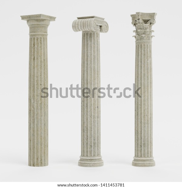 Realistic 3d Render Columns Doric Ionic Stock Illustration 1411453781 ...
