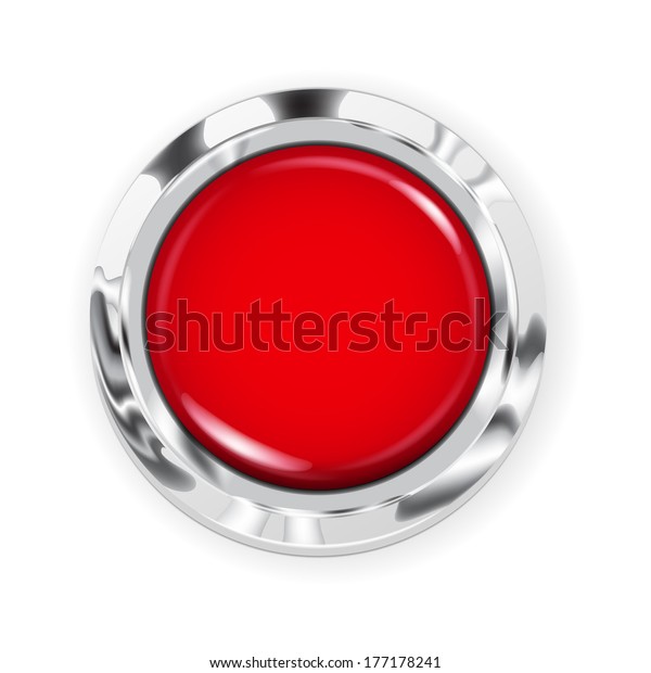 Realistic Big Red Button Metallic Border Stok İllüstrasyon 177178241