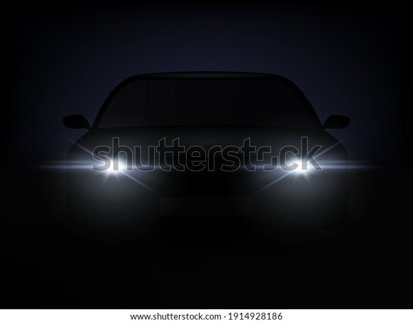 Realistic Car Lights Effect Darkness Background Stock Illustration ...