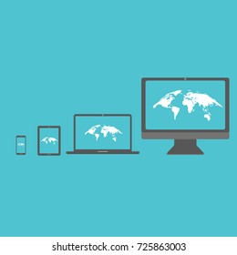 Realistic Devices World Map On Screen: ภาพประกอบสต็อก 725863003 ...