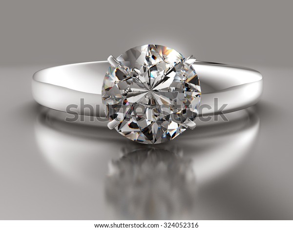Realistic Diamond Ring Placed On Reflection Stock Illustration 324052316