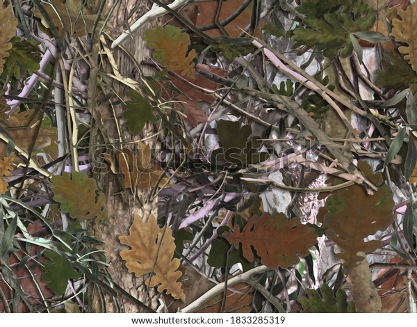 Realistic Forest Camouflage Pattern Tree Branches Stock Illustration ...
