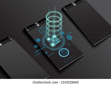 Realistic Smartphone Mock Qr Code Scanning Stock Illustration ...