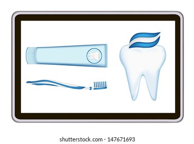Realistic Tablet Pc Computer Tooth Toothbrush Stock Illustration ...