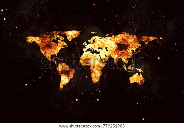 Realistic World Map Burning Fire Flames Stock Illustration 779251903 ...