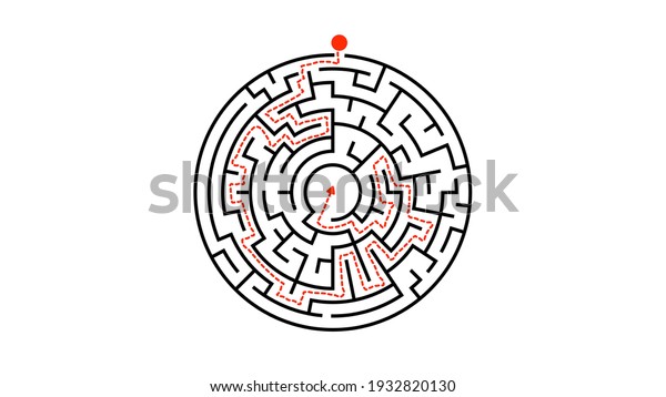 Red Arrow Solving Circular Labyrinth Maze Stock Illustration 1932820130