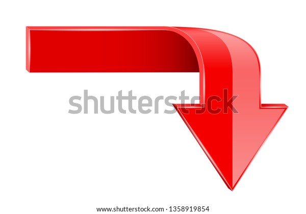 Red Bent Arrow Down 3d Symbol Stock Illustration 1358919854 | Shutterstock