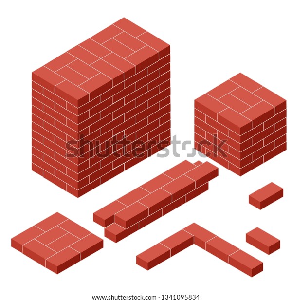 Red Brick Wall Isometric View Construction Stock Illustration ...