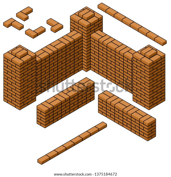 Red Brick Wall Isometric View Construction Stock Illustration ...