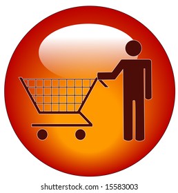 Red Button Man Pushing Shopping Cart 库存插图 15583003 | Shutterstock