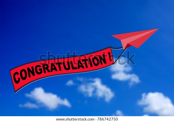 Red Flat Paper Plane Brought Congratulation Stock Illustration ...