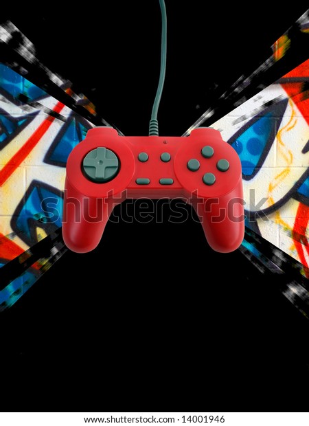 Red Game Controller Over Graffiti Background Stock Illustration ...