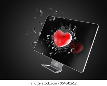Red Heart Destroy Computer Screen Technology Stock Illustration 364841573