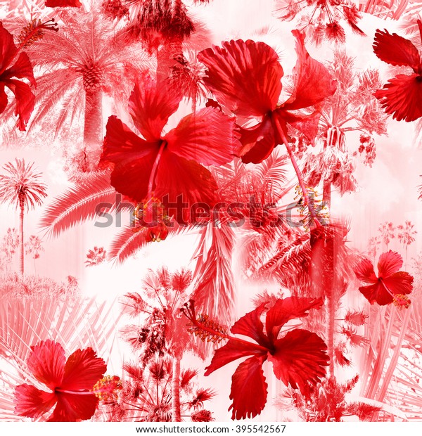 Red Palm Trees Seamless Pattern Colorful Stock Illustration 395542567 ...