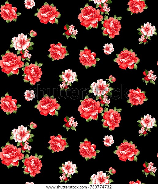 Red Rose Pattern Textile Wallpaper Pattern Stock Illustration 730774732