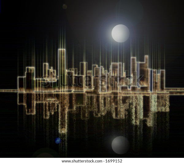Reflection Light Night Megacity On Water Stock Illustration 1699152 ...