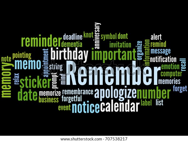 Remember Word Cloud Concept On Black Stock Illustration 707538217 ...