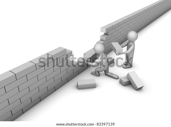 Render 2 People Building Wall Stock Illustration 83397139