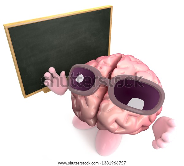 Render 3d Brain Character Teaching Blackboard Stock Illustration ...