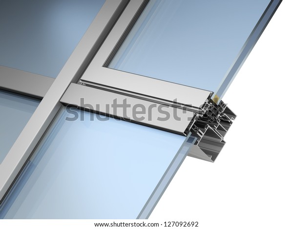 Render Facade Glazing System On White Stock Illustration 127092692