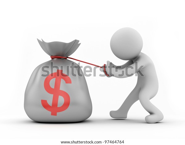 Render Human Pulling Big Money Bag Stock Illustration 97464764 ...