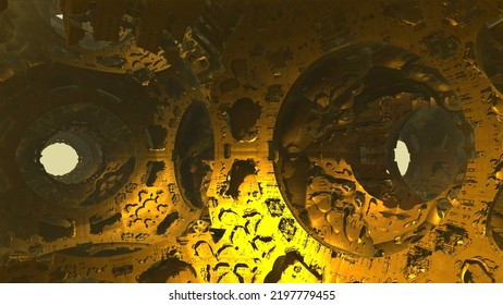 Render Large 3d Golden Abstract Construct Stock Illustration 2197779455 ...