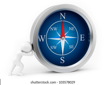 Render Man Pushing Big Compass Stock Illustration 103578029 | Shutterstock