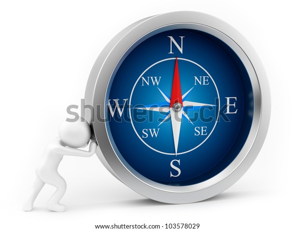 Render Man Pushing Big Compass Stock Illustration 103578029 | Shutterstock