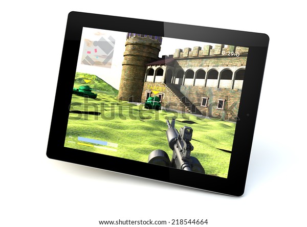 Render Tablet Shooter Game On Screen Stock Illustration 218544664 ...