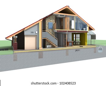Front Section View House Pitched Roof Stock Illustration 102408526