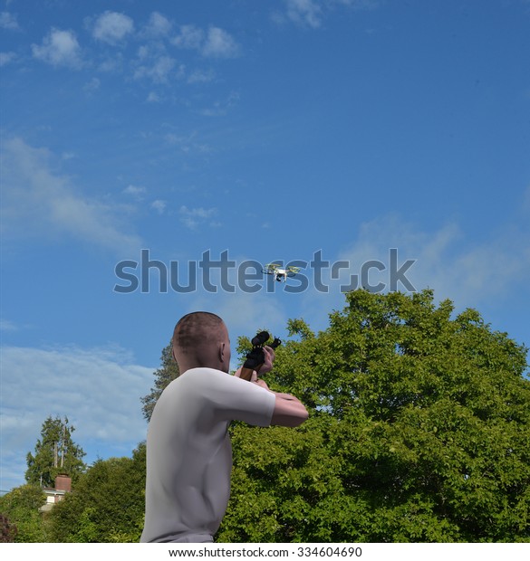 Rendering Man Rifle Aiming Flying Drone Stock Illustration 334604690 ...