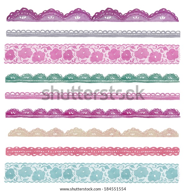 Repeating Borders Collection Hand Painted Watercolor Stock Illustration ...