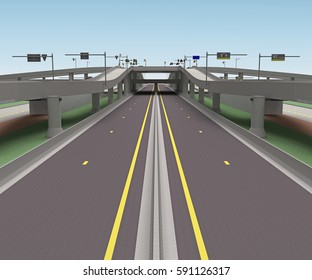 Road Bridge Intersection Front View 3d Stock Illustration 591126317 ...