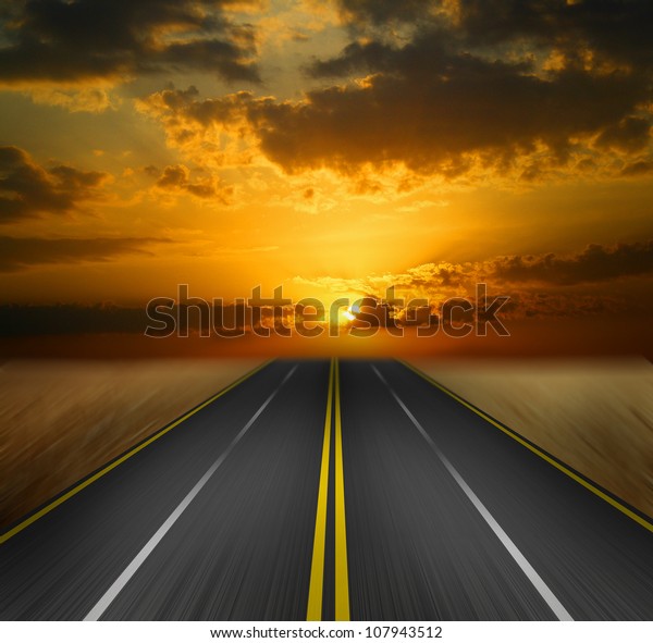 Road Into Sunset Stock Illustration 107943512