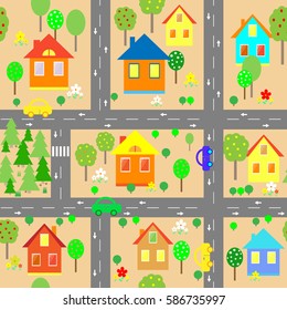Kids Seamless Pattern Map Road Home Stock Vector (Royalty Free) 580639315