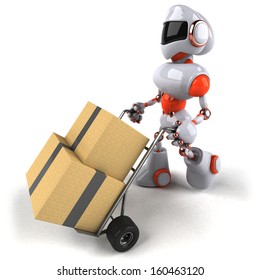 Illustration Happy Droid Little Robot Pushing Stock Vector (Royalty ...