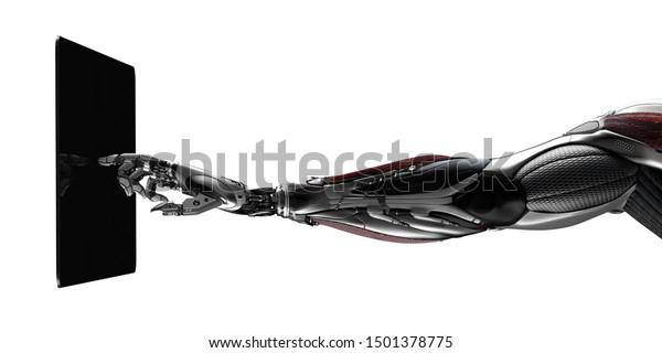 Robot Arm Touching Screen Flat Background Stock Illustration 1501378775 ...