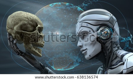 Robot Artificial Intelligence Observing Human Skull Stock Illustration ...