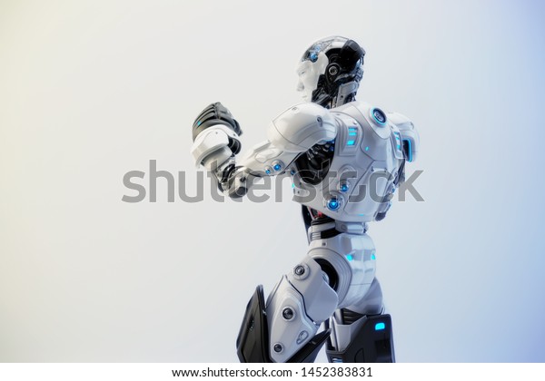 Robot boxer in rack stand, 3d rendering backwards