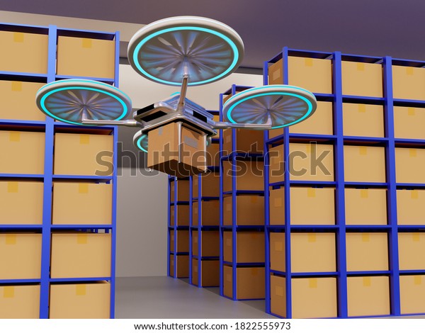Robot Drone Transport Packaging Boxes Inside Stock Illustration ...