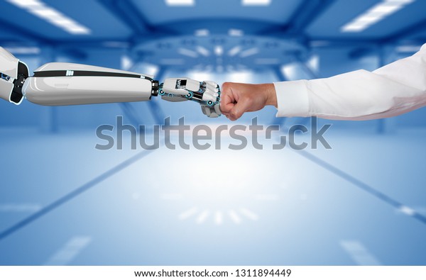 Robot Hand Human Hand Touch Each Stock Illustration 1311894449