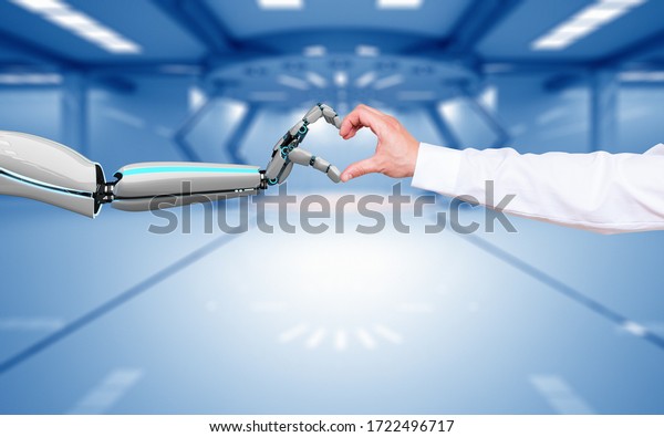 Robot Hand Human Hand Touch Each Stock Illustration 1722496717 ...