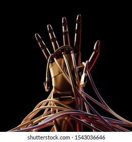 Robot Hand Rising Through Computer Cables Stock Illustration 1543036646 ...