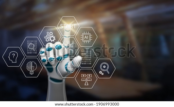 Robot Hand Selecting Hexagon Tile On Stock Illustration 1906993000 ...