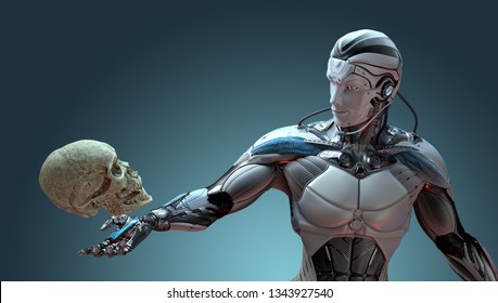 Robot Human Skull Artificial Intelligence Concept Stock Illustration ...