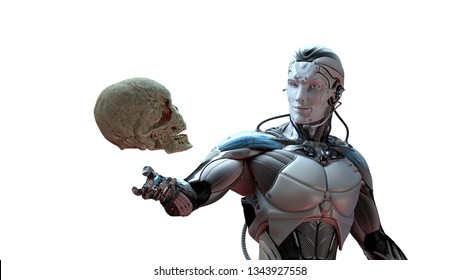 Robot Human Skull Artificial Intelligence Concept Stock Illustration ...