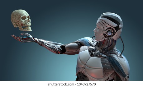 Robot Human Skull Artificial Intelligence Concept: ภาพประกอบสต็อก ...