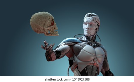 Robot Human Skull Artificial Intelligence Concept 스톡 일러스트 1343927588 ...